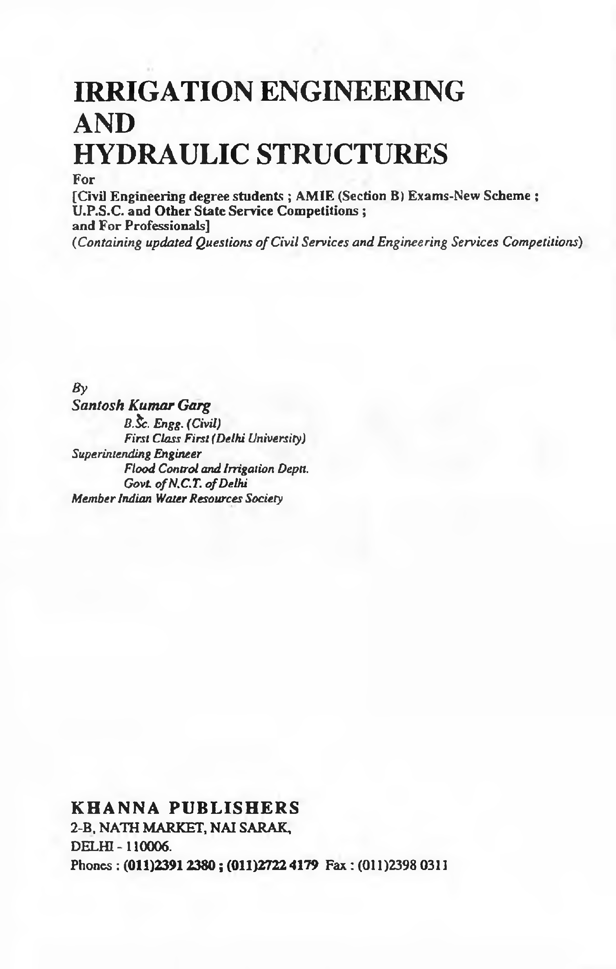 Download Khanna Irrigation Engineering & Hydraulic Structures PDF Online - 2020