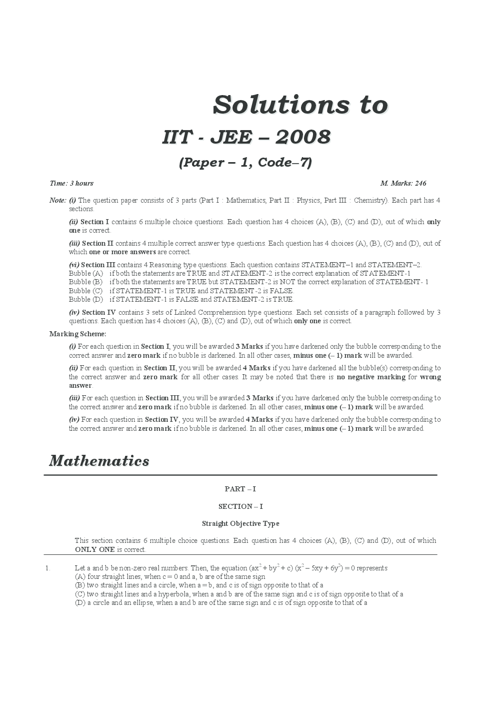 Download IIT JEE Previous Year Question Papers Paper 1 With Solutions ...