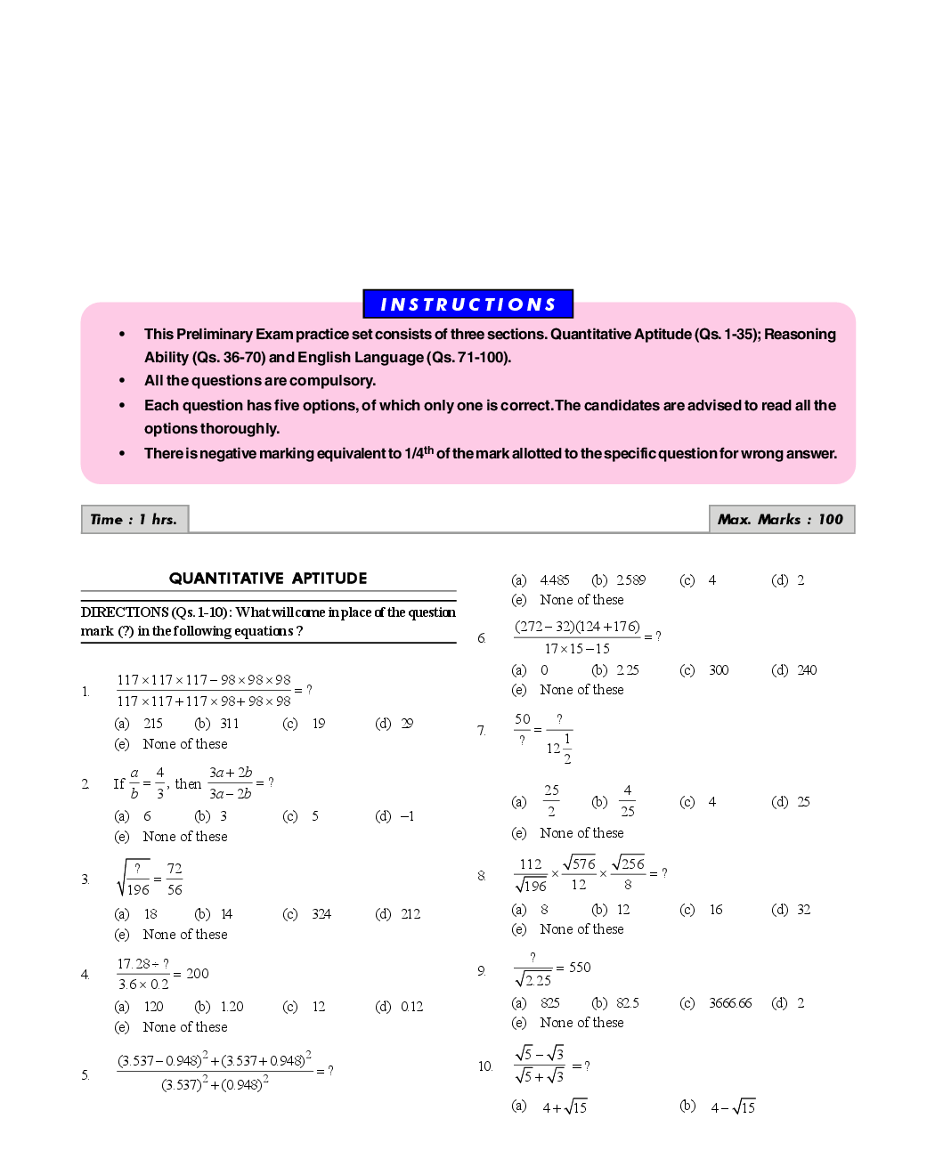 Download BANK PO Sample Question Papers For Preliminary Exam PDF Online Download BANK PO Sample Question Papers For Preliminary Exam PDF Online