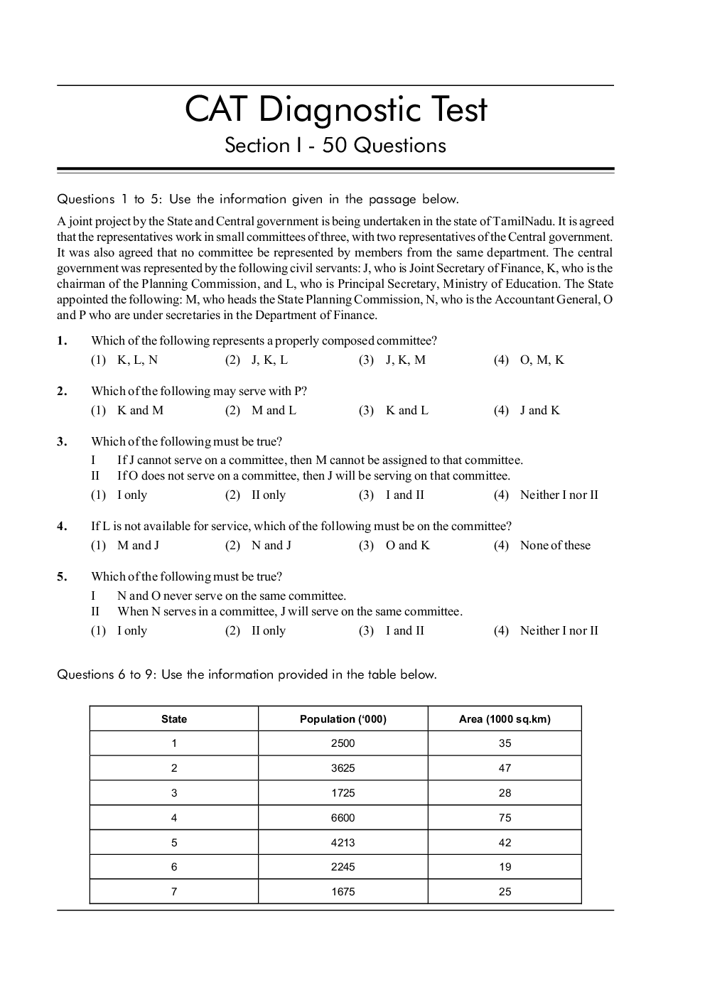 Cat Practice Test Printable
