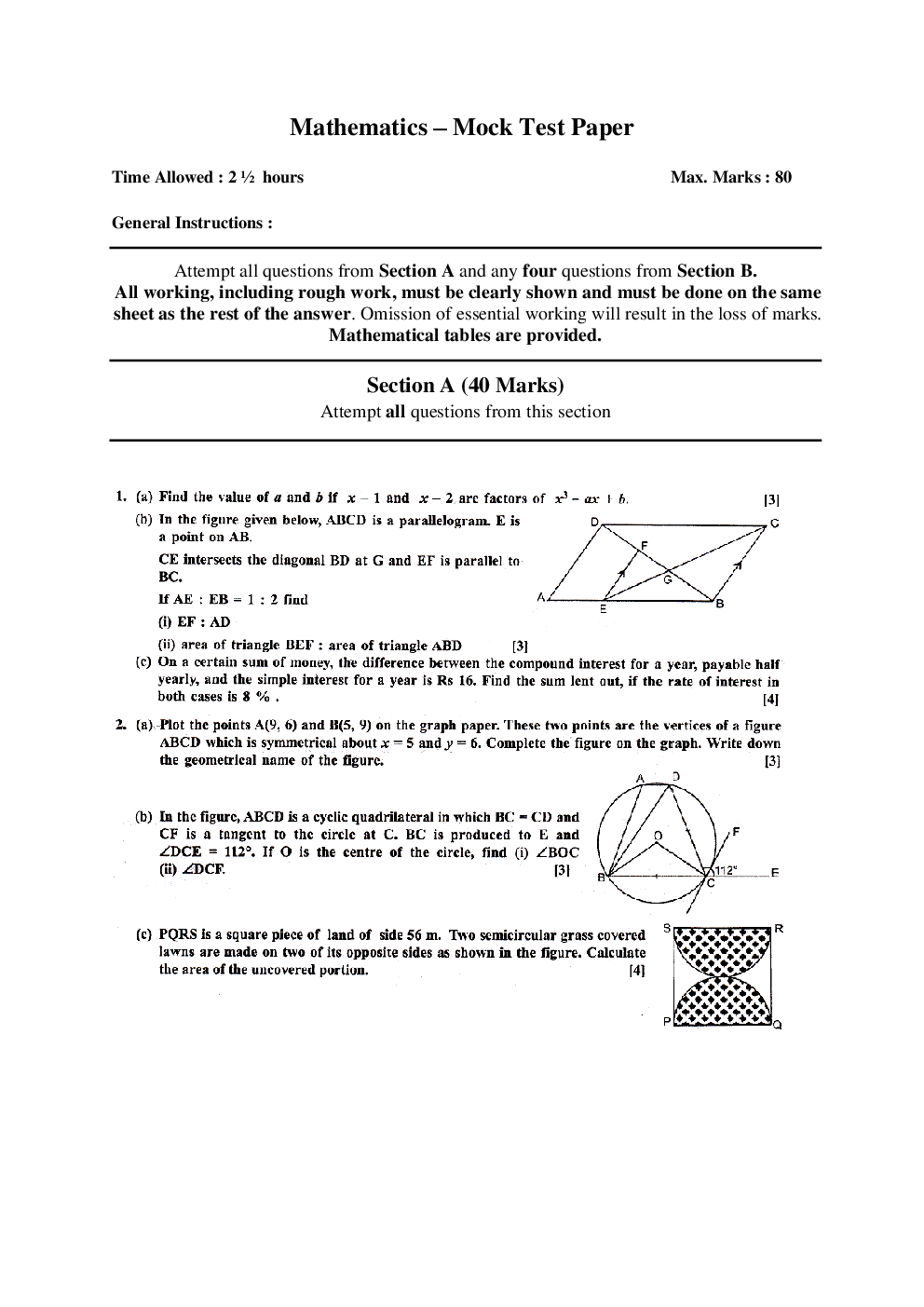 Download ICSE Class 10 Maths Sample Paper PDF Online