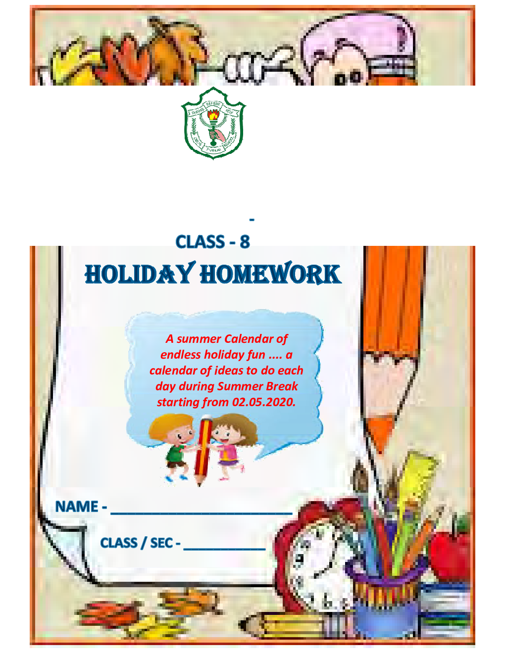 Free Download Class 8 English Holiday Homework English By Panel Of