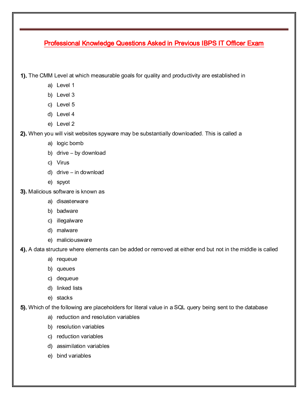 Download IBPS SO Mains IT Officer Previous Year Question Paper-2018 With Answer by Panel Of ...