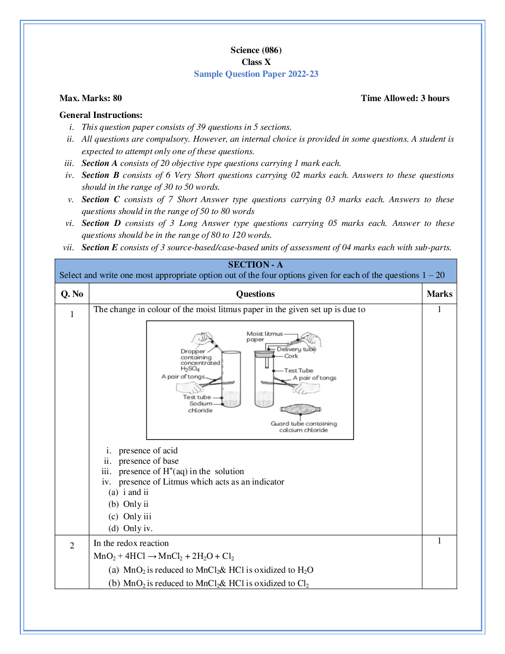 Free Download CBSE Class 10 Science Sample Question Paper 2023 By Panel
