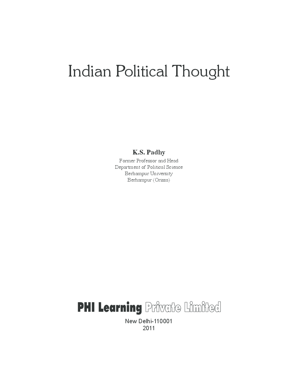 Download Indian Political Thought Book PDF Online 2022 by K. S. PADHY