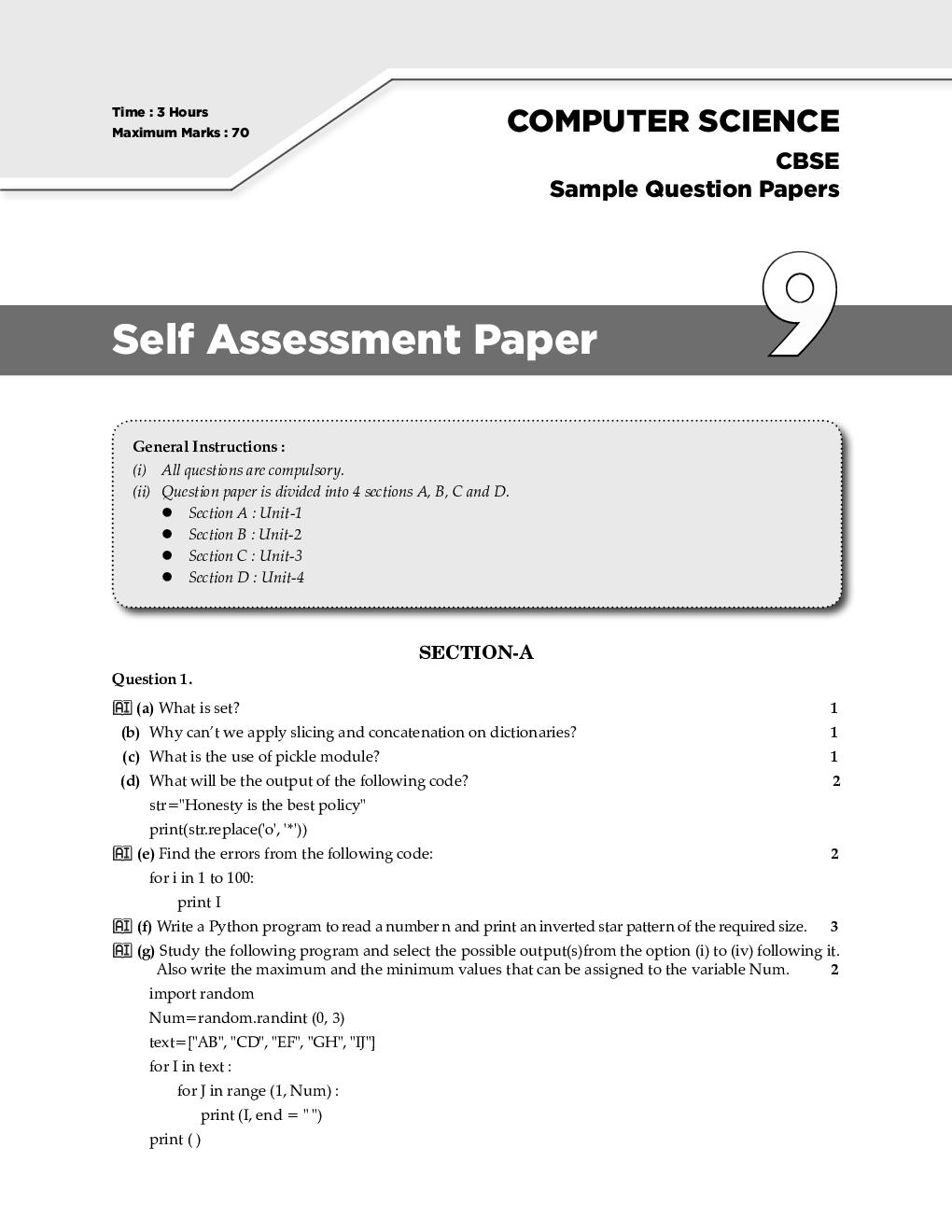 Cbse Sample Paper 2020 Class 12 Computer Science Old 15 Sample