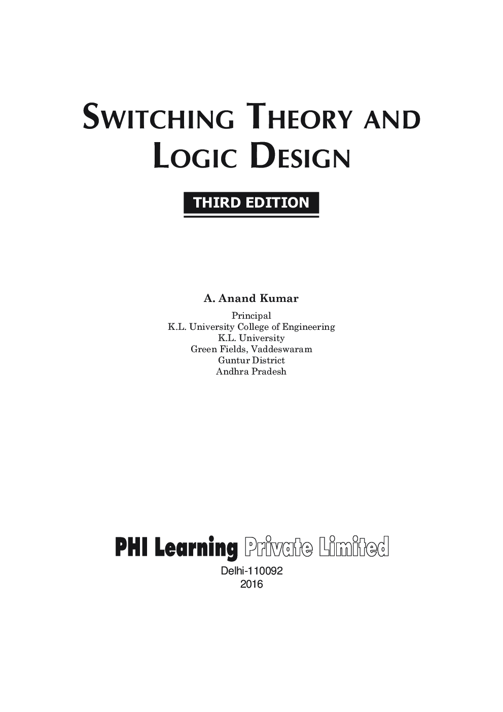 Download Switching Theory And Logic Design Pdf Online 2020 By A Anand Kumar