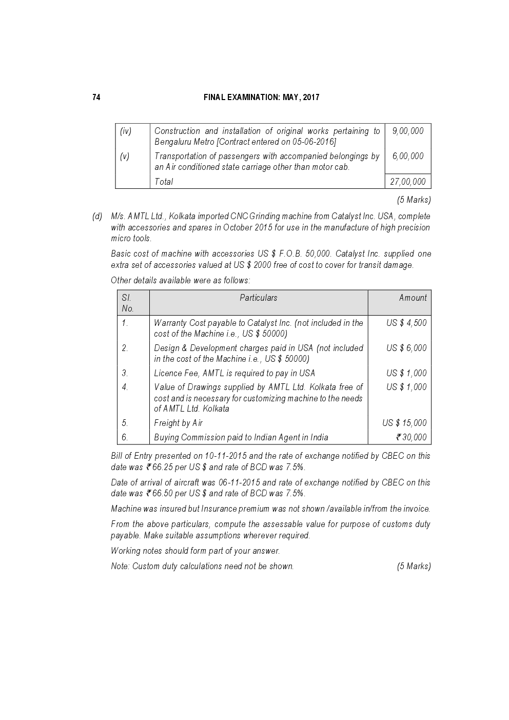 Download CA Final For Indirect Tax Laws Previous Year Paper Question