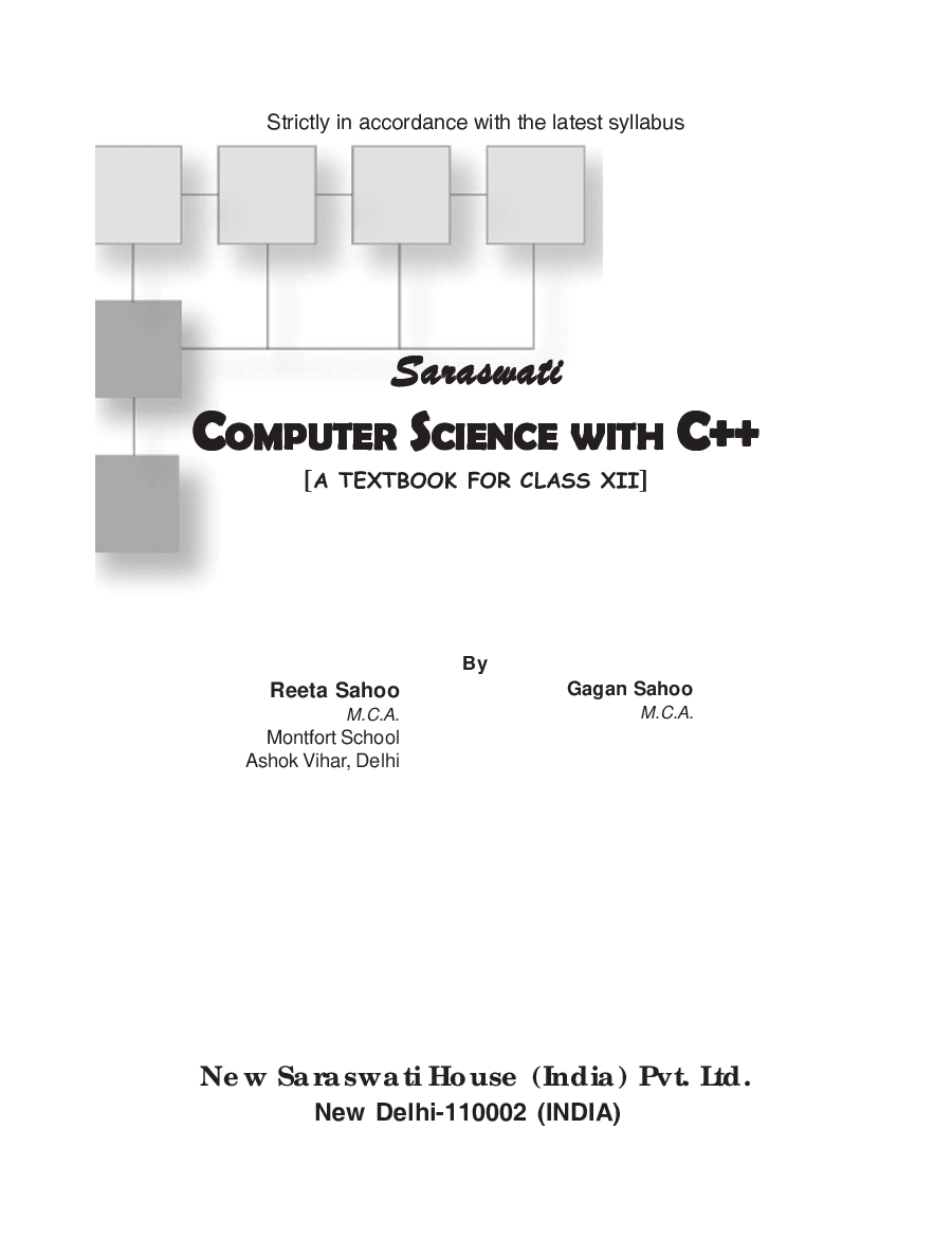 Download Class 12 Computer Science with C++ PDF Online 2020