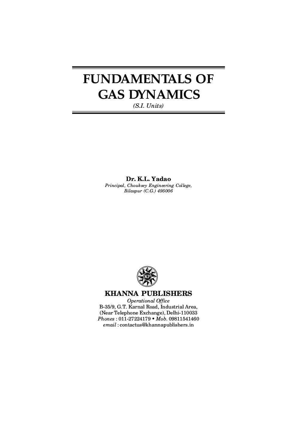Download Fundamentals Of Gas Dynamics PDF Online 2020 by Dr K L Yadao