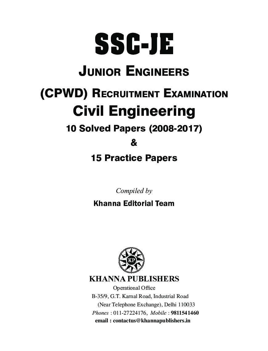 Download SSC-JE (CPWD) Civil Engineering Papers 1 & 2 PDF Online